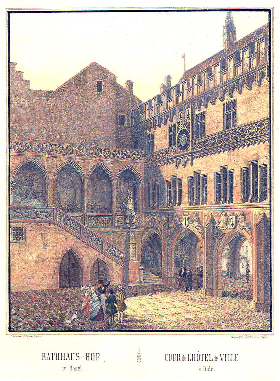 Basel City Hall - Rathaus Hof - Antique Engraving by J. Zimmer Circa ...