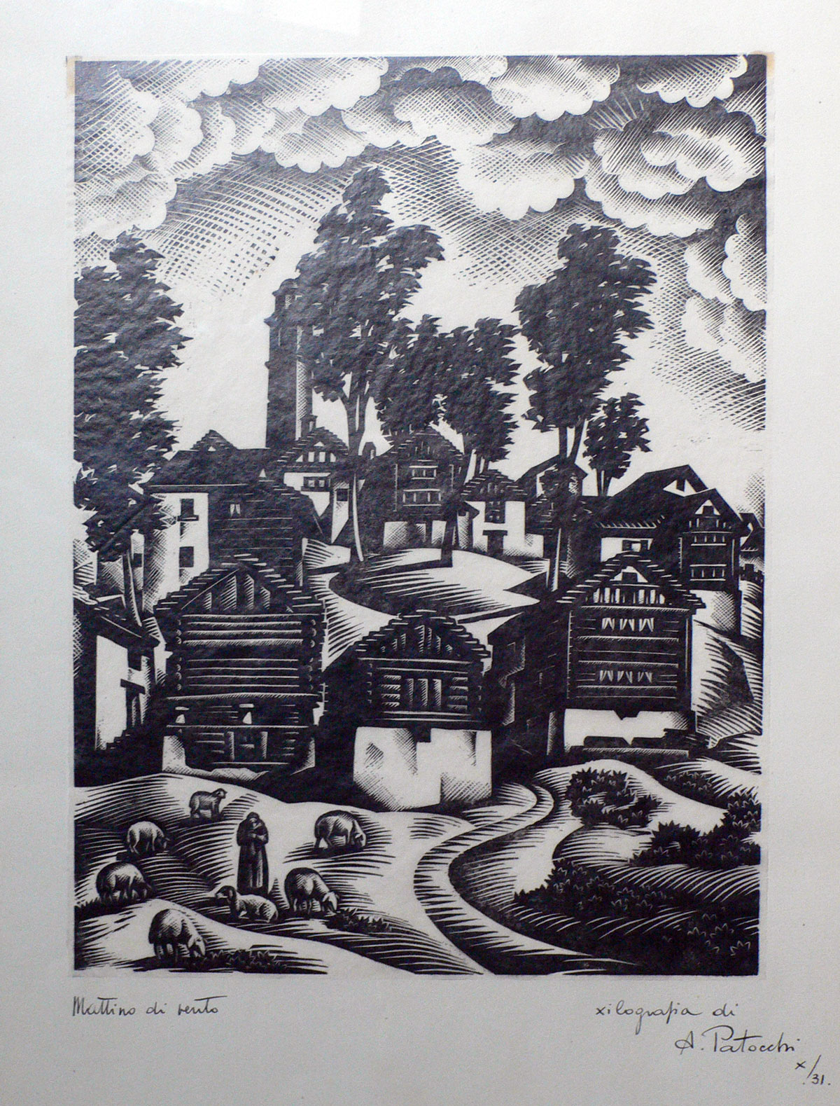 Aldo Patocchi - Original Woodblock Print - "Windy Morning" - Mattino di ...