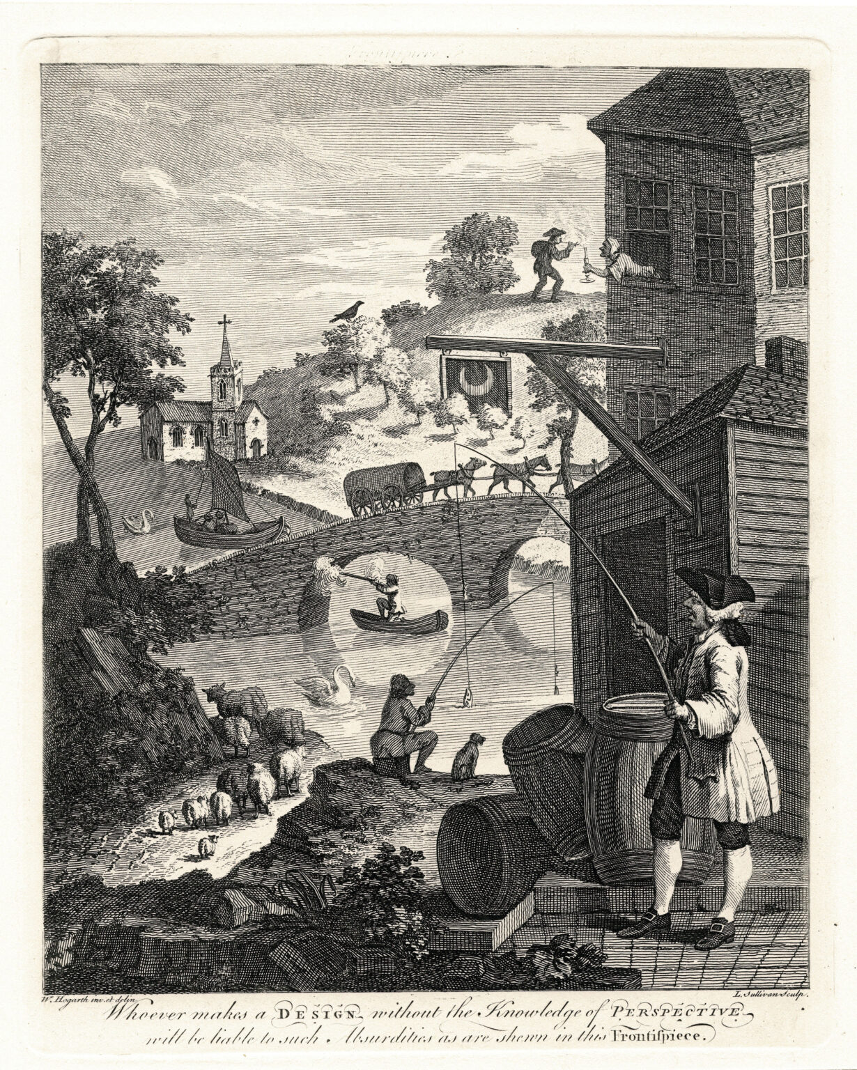 Satire on False Perspective - Antique Engraving after William Hogarth ...