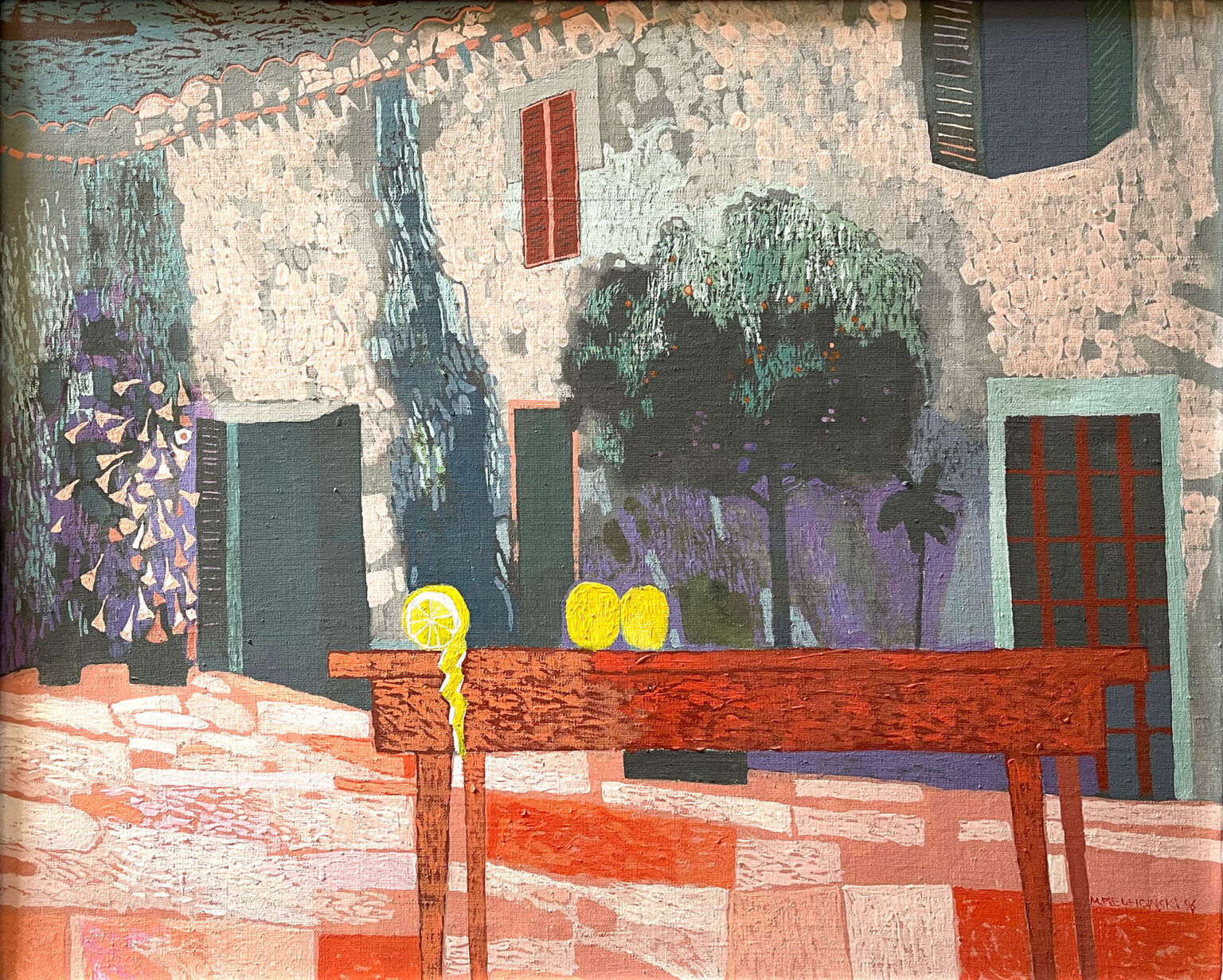 Marek Piechowski - Courtyard with Lemons on a Table - Village Antiques