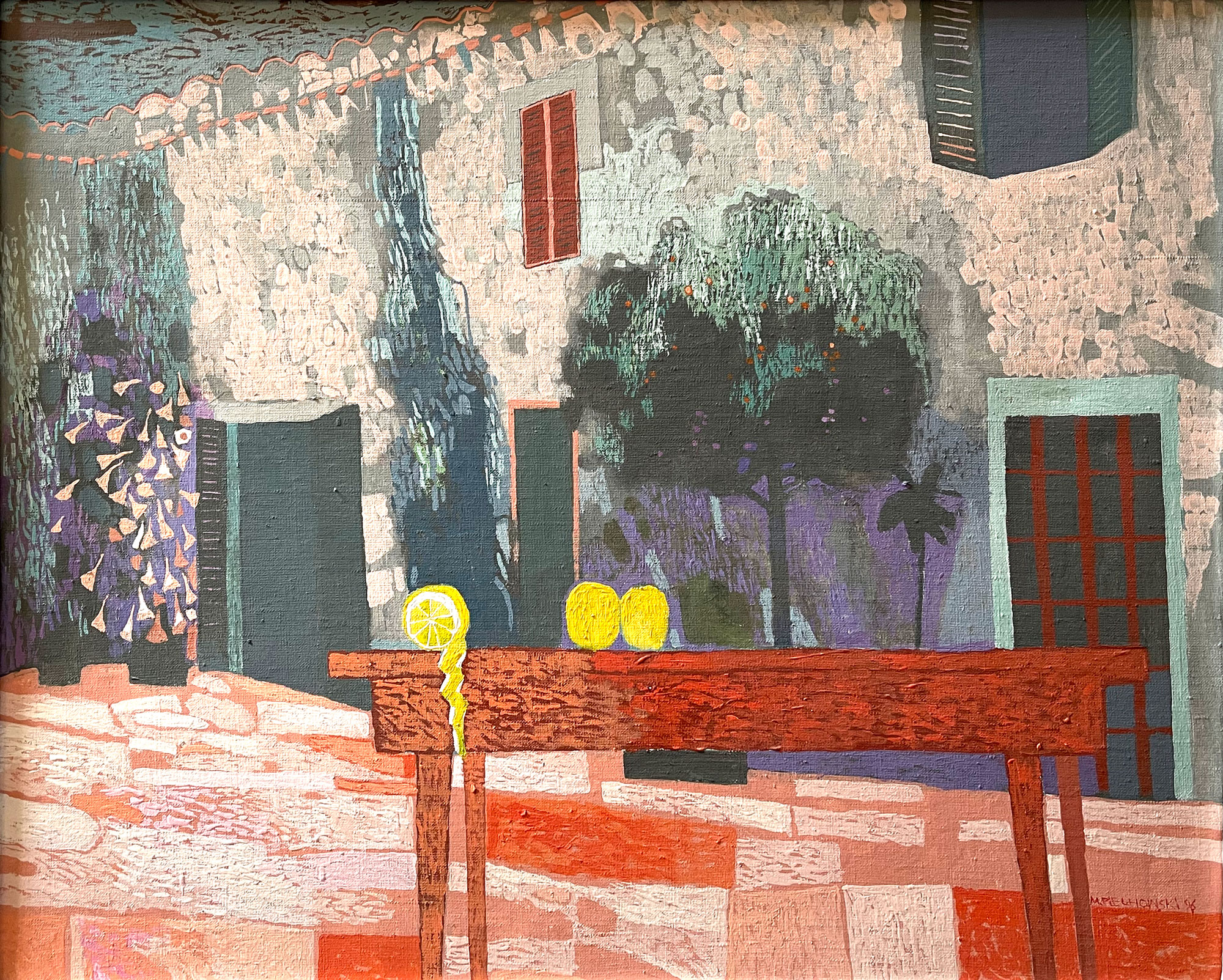 Marek Piechowski - Courtyard with Lemons on a Table - Village Antiques