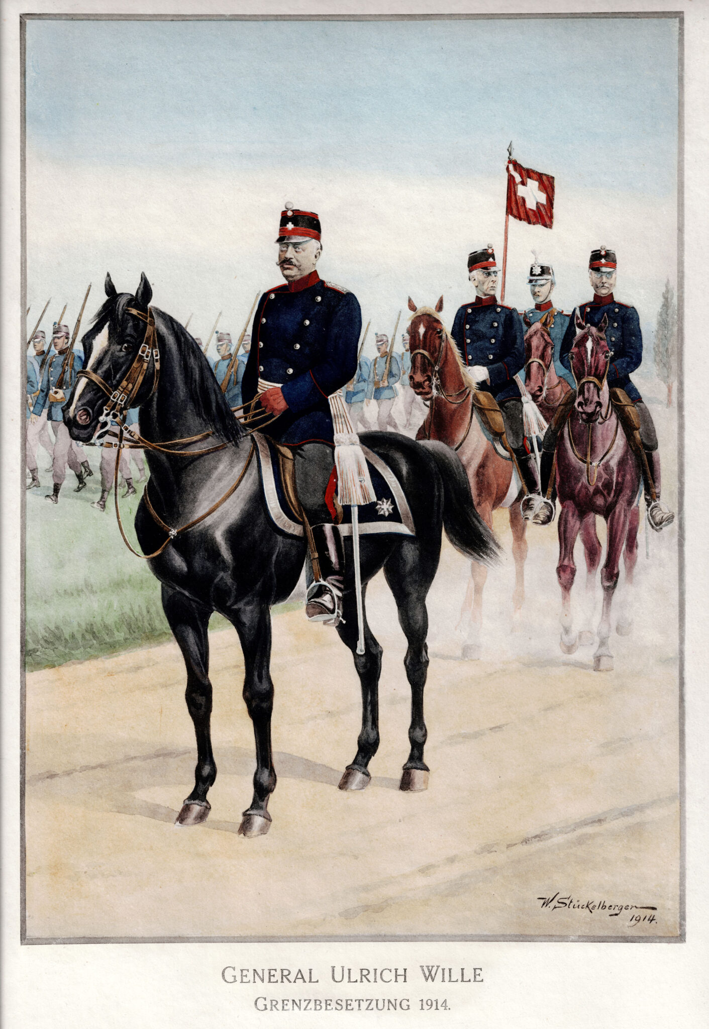 General Ulrich Wille - Swiss Border Patrol 1914 - Color Lithograph ...