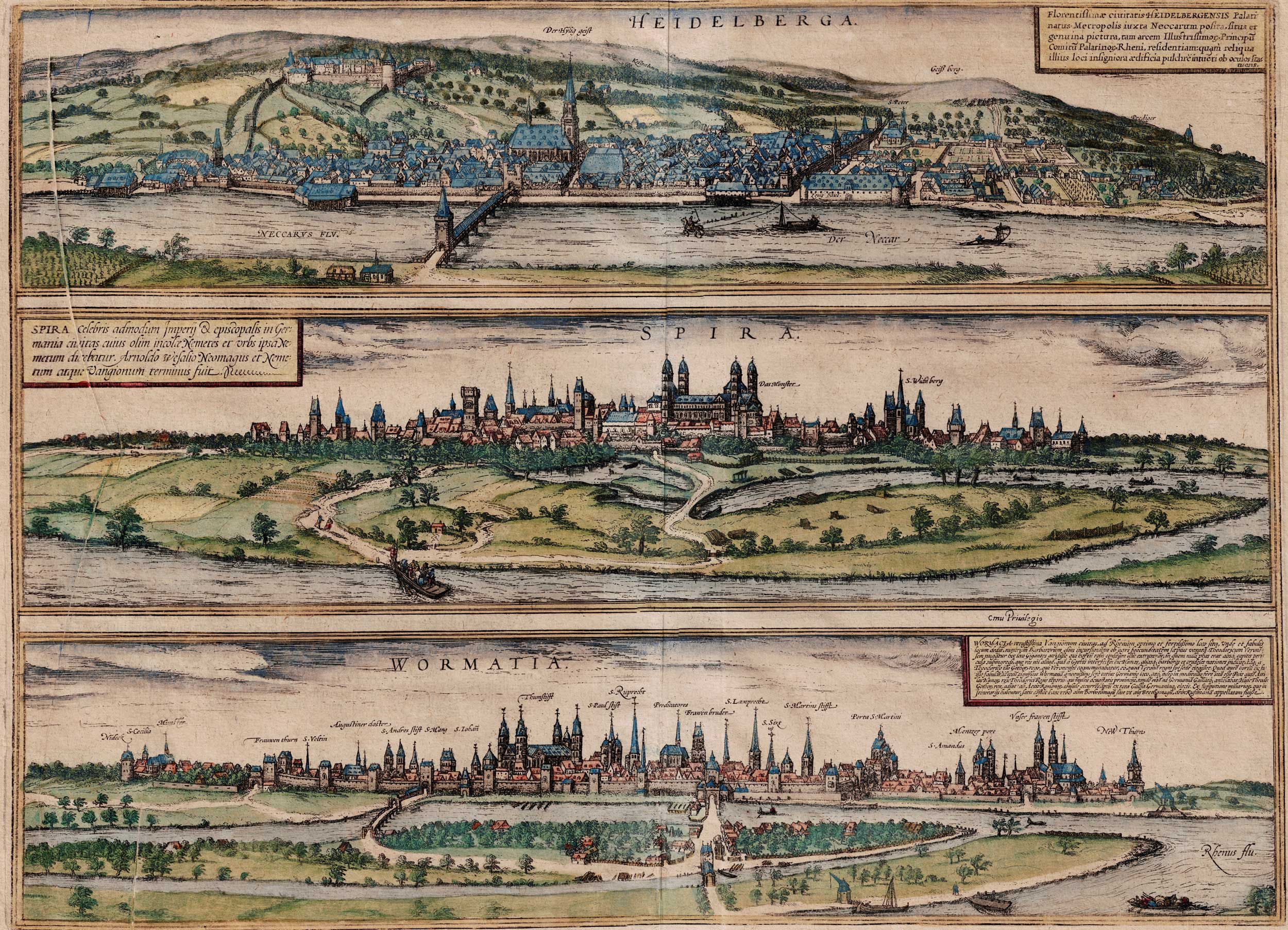 Heidelberg, Speyer and Worms Germany: Braun & Hogenberg Antique Map ...